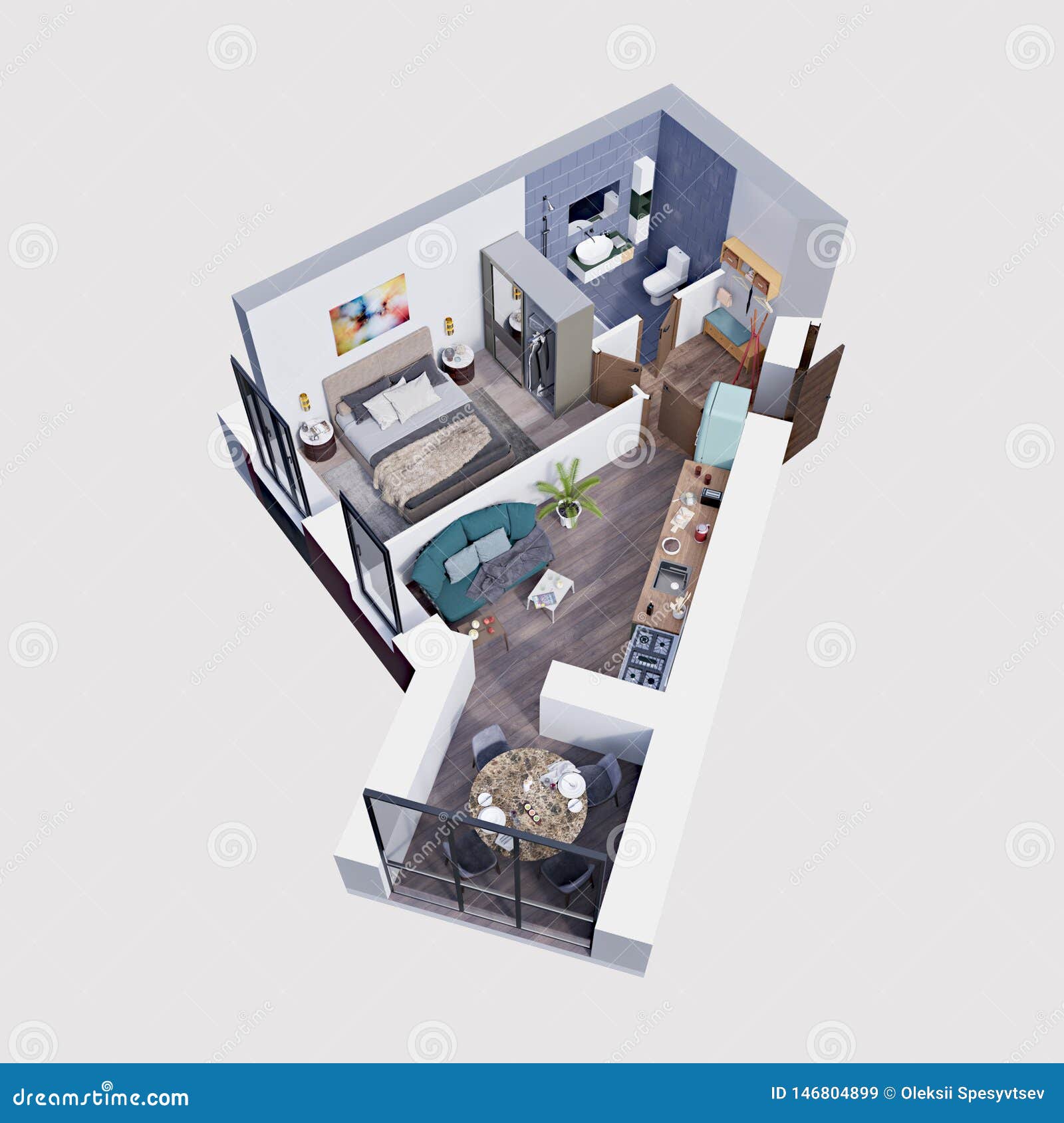 3d Render Plan and Layout of a Modern Apartment, Isometric Stock ...