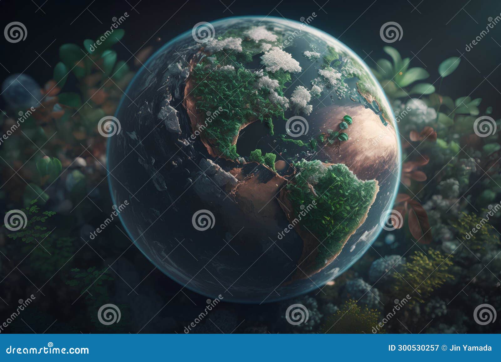 3d Render of Planet Earth with Green Vegetation and Snowflakes Stock ...