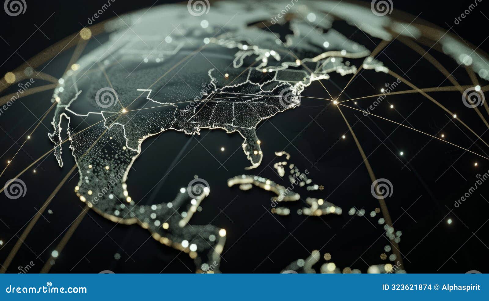 3d Render of Planet Earth Highlighting North America with Glowing Dots ...