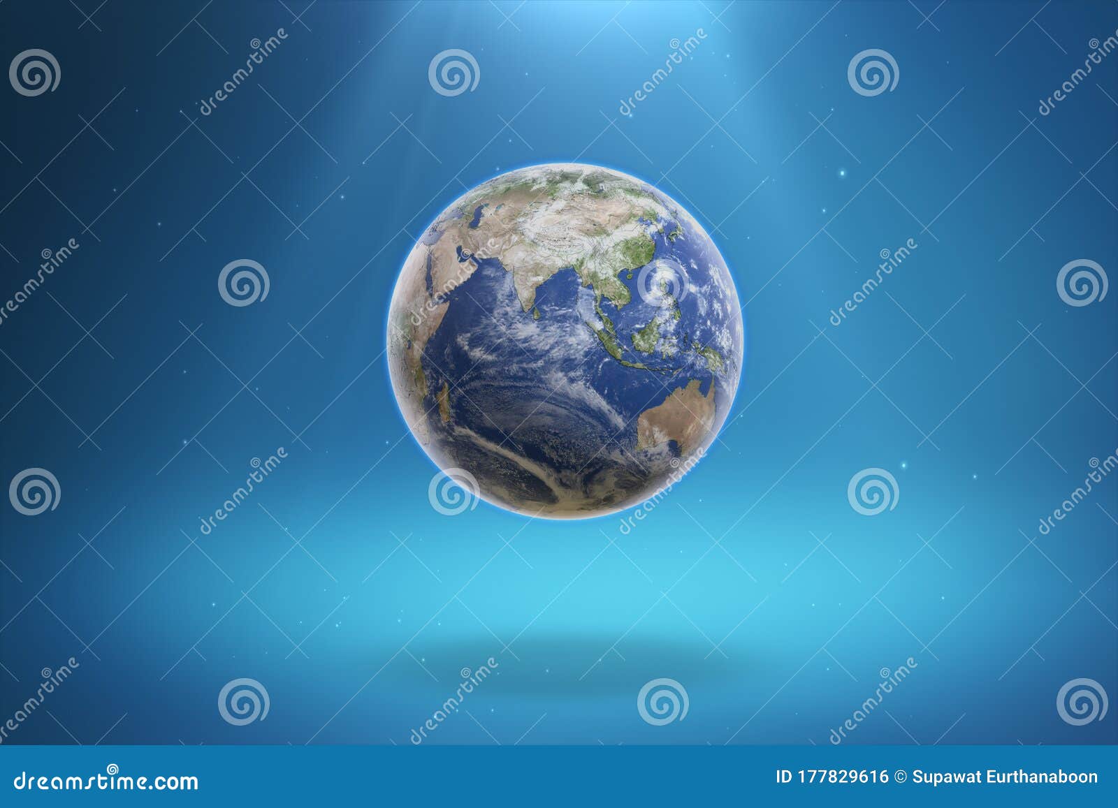 3D Render Planet Earth With Light Rays On Gradient Blue Background ...