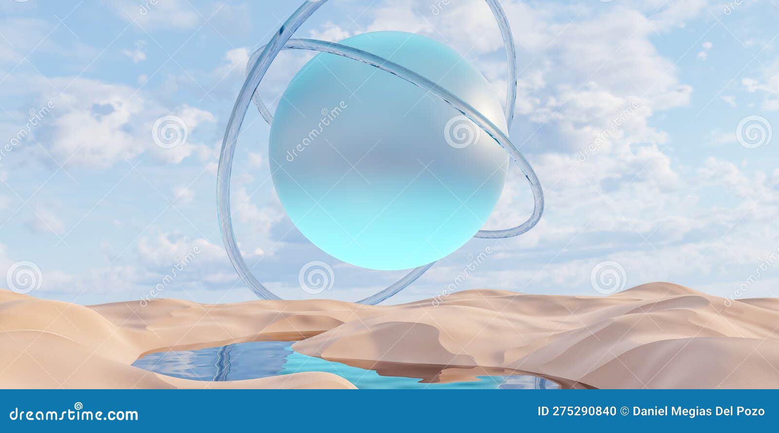 3D Render Planet Over Wavy Sunny Ground. Stock Illustration ...