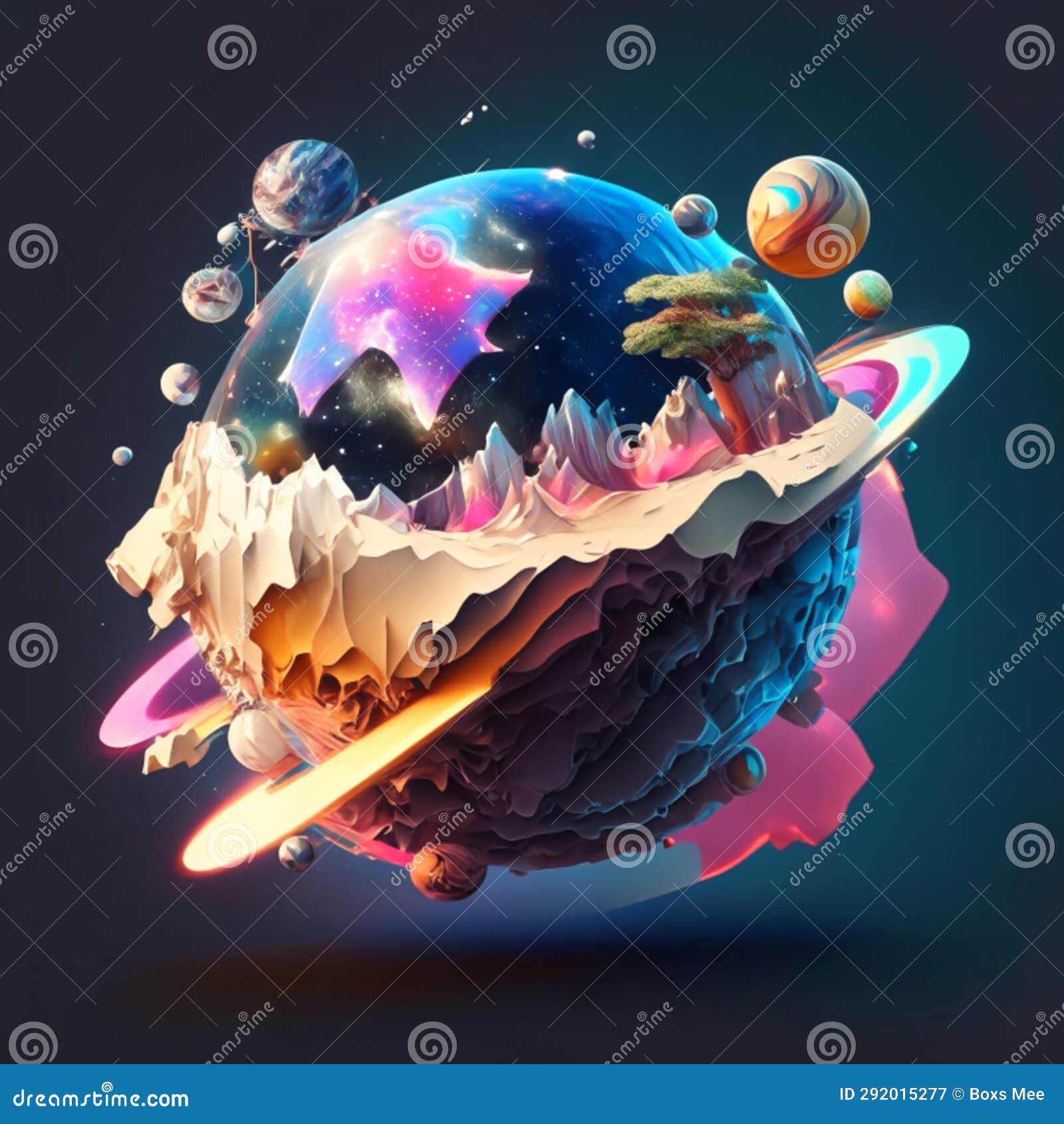 3d Render of Planet with Planets and Stars in Space. Vector ...