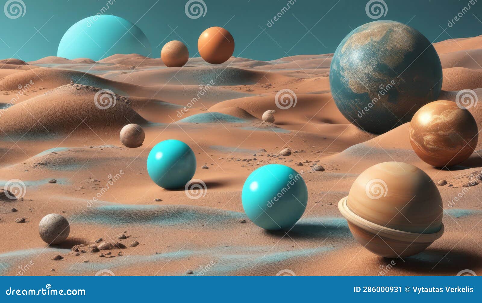 3d Render of Planets in the Desert. Space Exploration Concept Stock ...