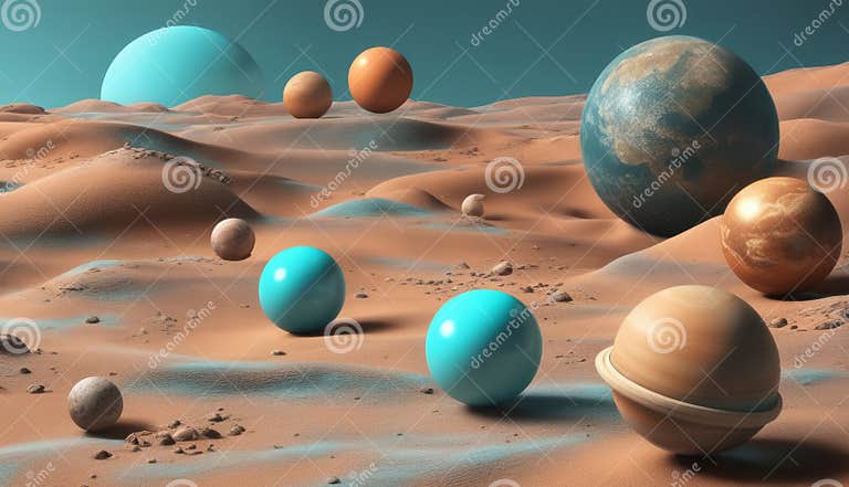 3d Render of Planets in the Desert. Space Exploration Concept Stock ...