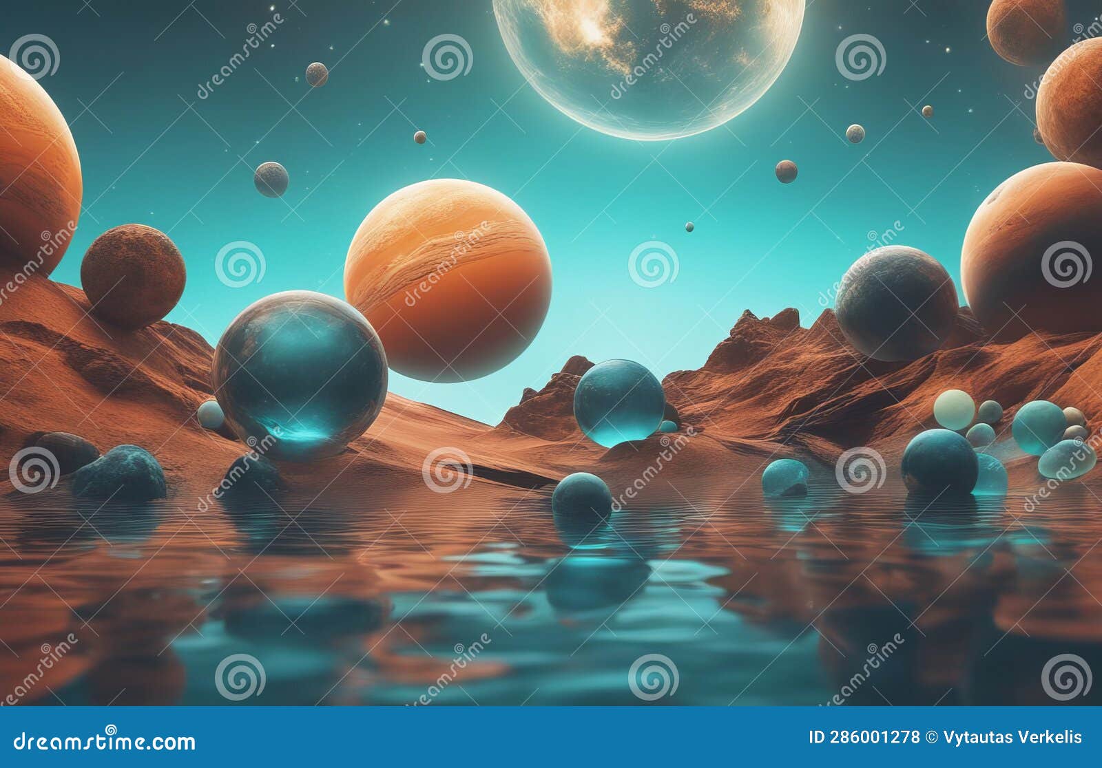 3d Render of Planets in the Desert. Space Exploration Concept Stock ...