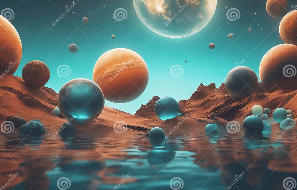 3d Render of Planets in the Desert. Space Exploration Concept Stock ...