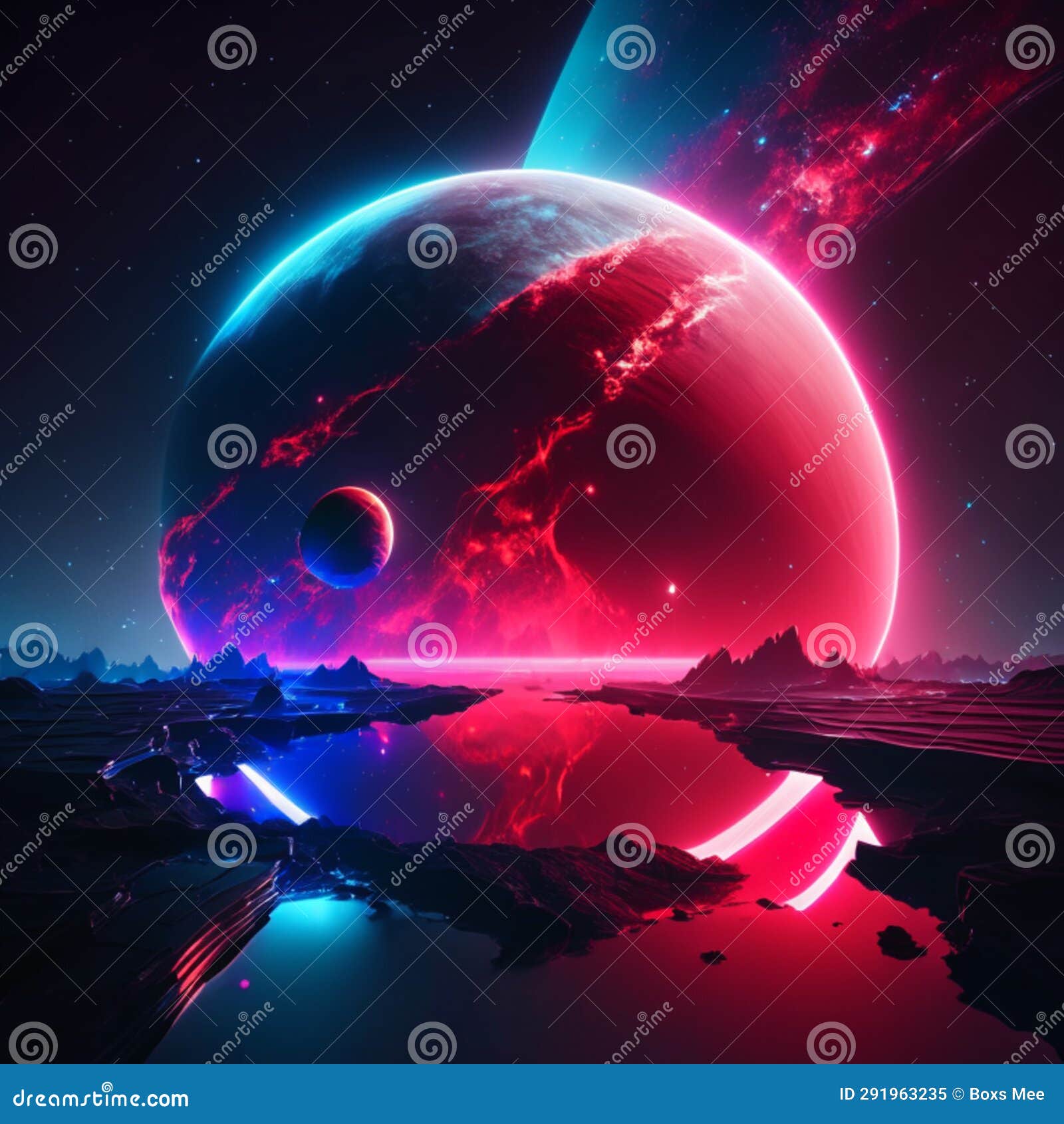 3d Render of Planets in Space. Galaxy Space Scene with Red Planet ...
