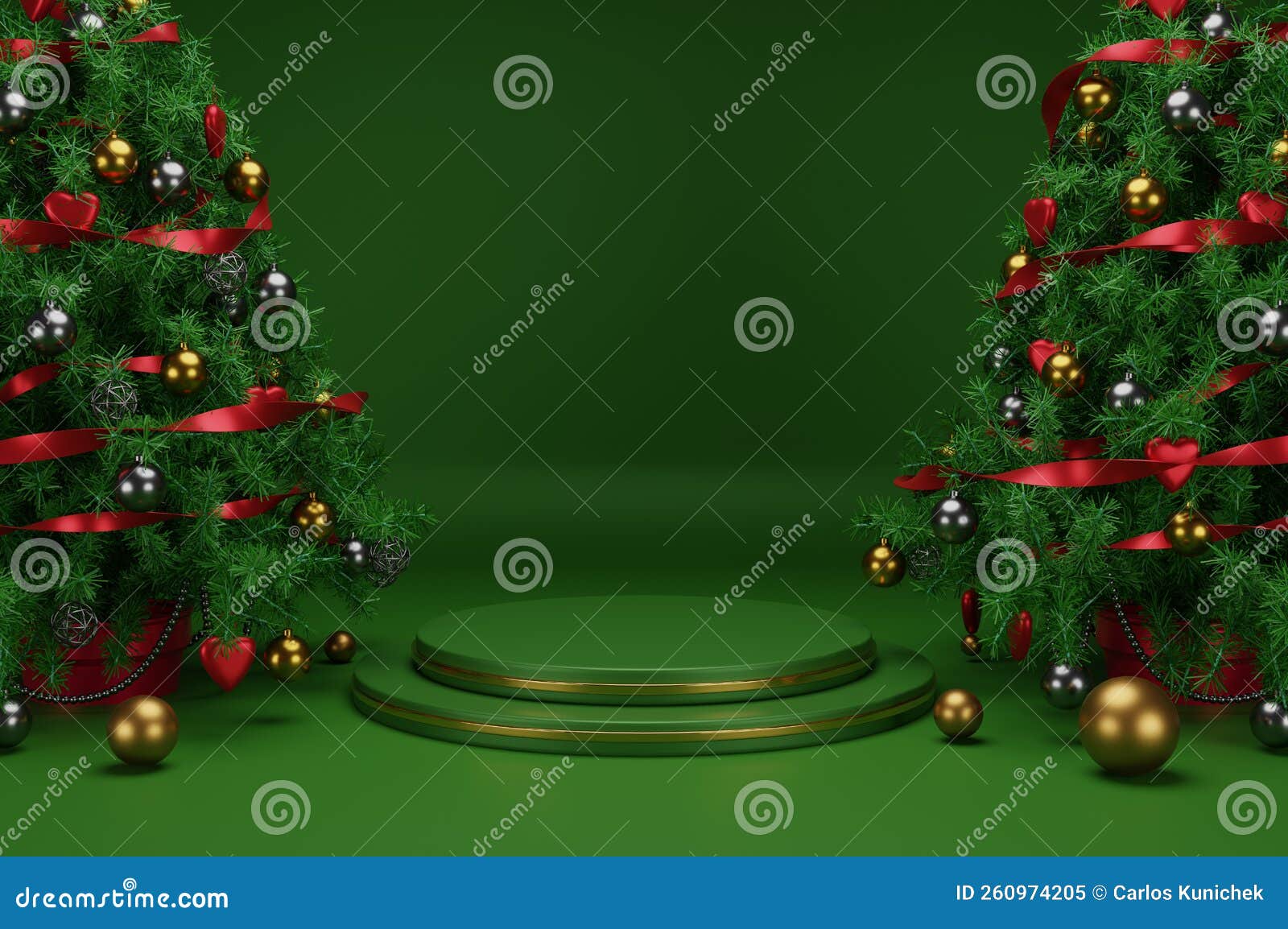 3d Render of Podium at Christmas Concept with Traditional Decoration ...