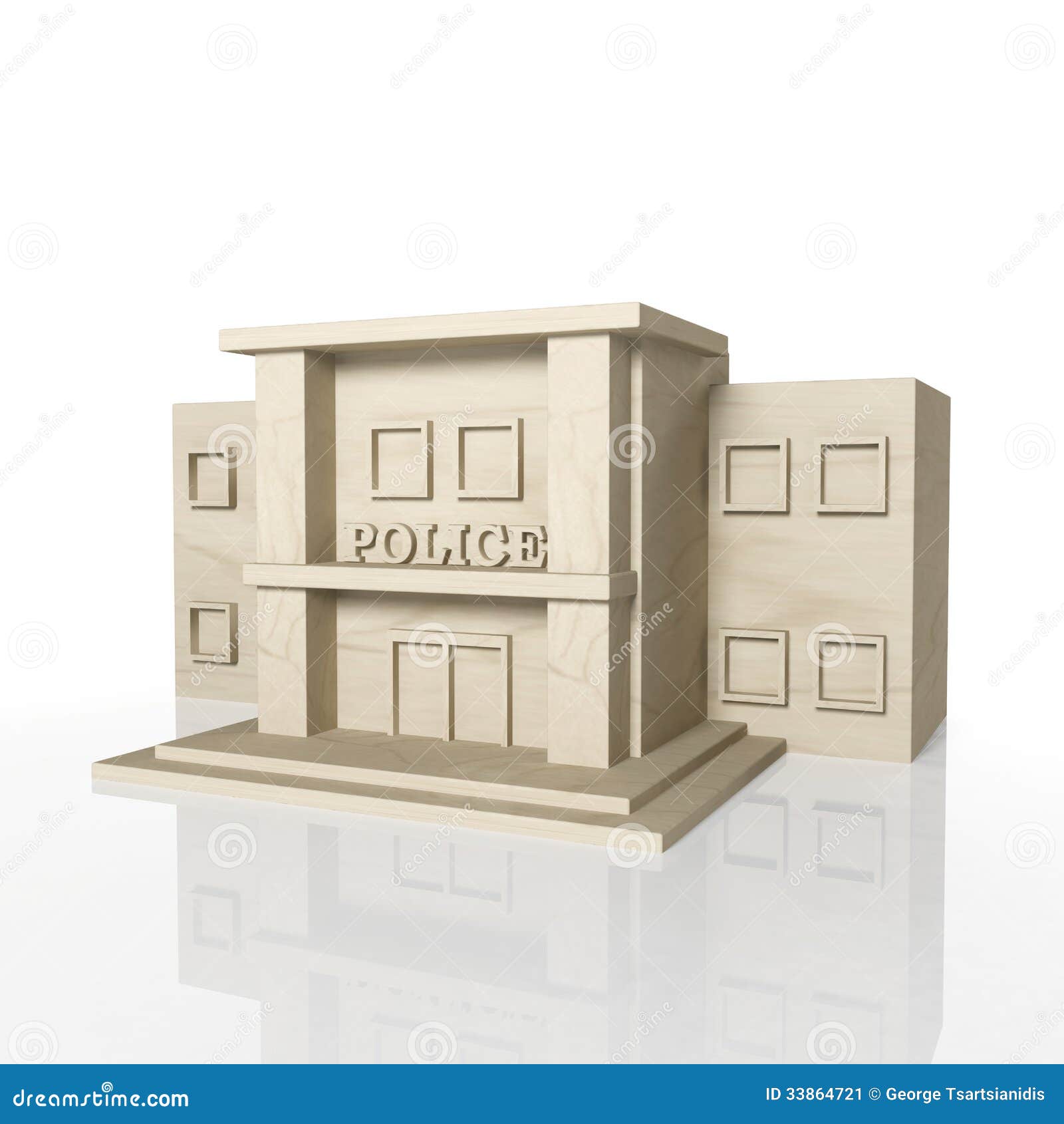 3D Render of Police Building with Reflection Stock Illustration ...