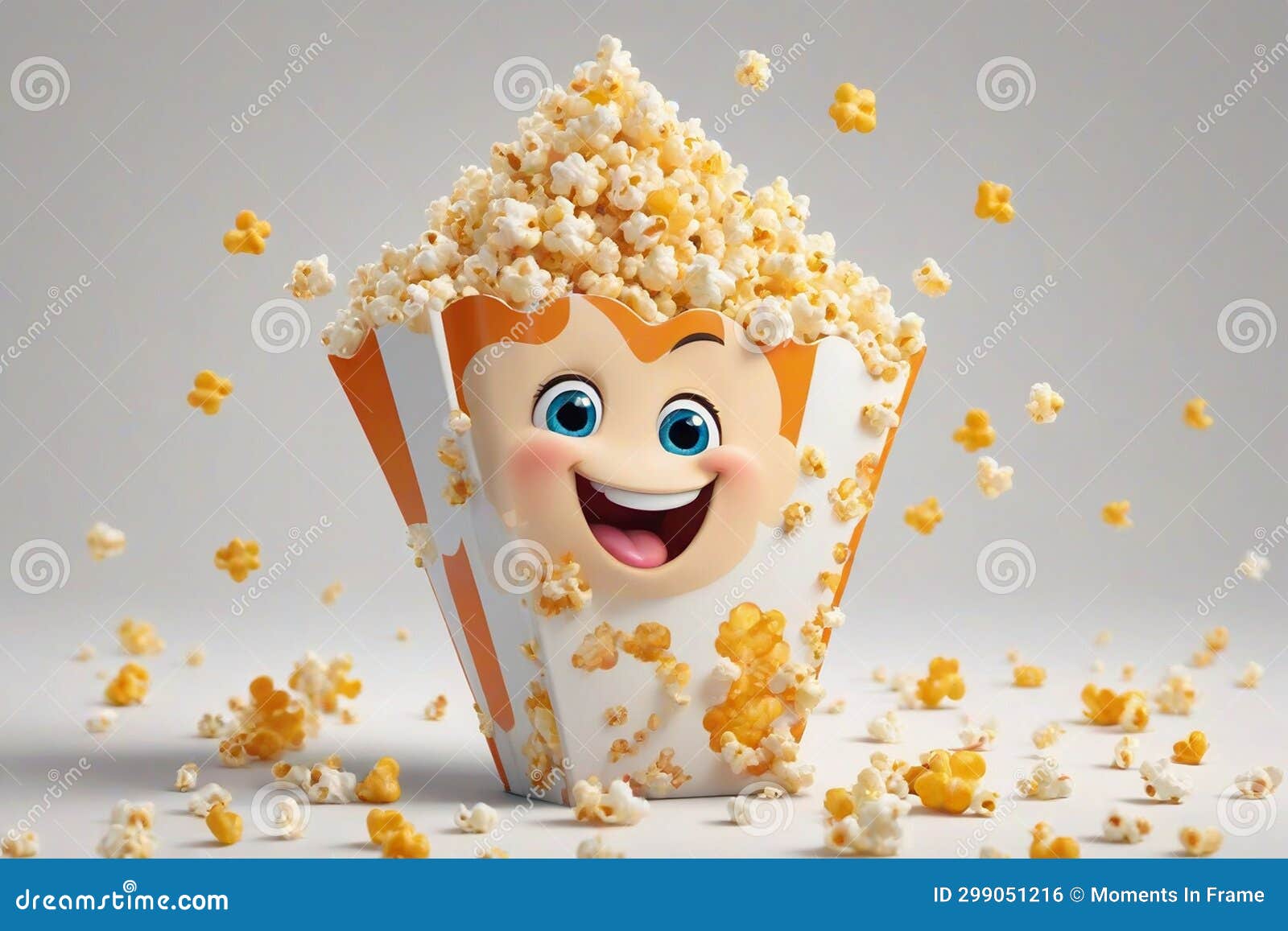 3d Render of Popcorn Character with Smiley Face on White Background ...