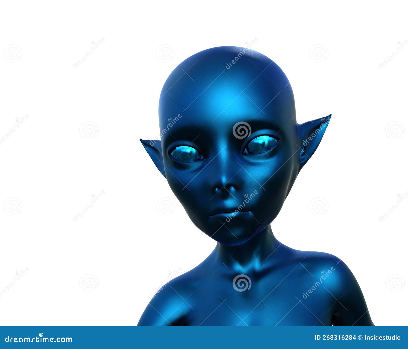 3d Render. Portrait of a Blue Elf on a White Background. Stock ...