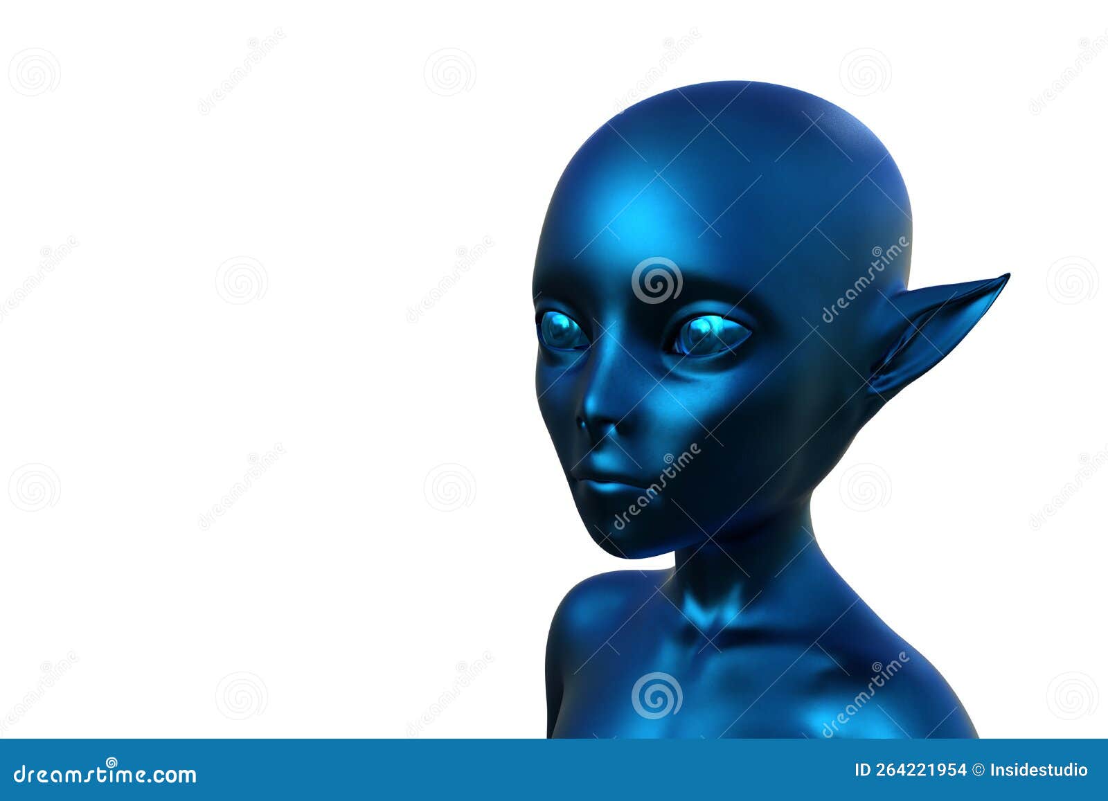 3d Render. Portrait of a Blue Elf on a White Background. Stock ...