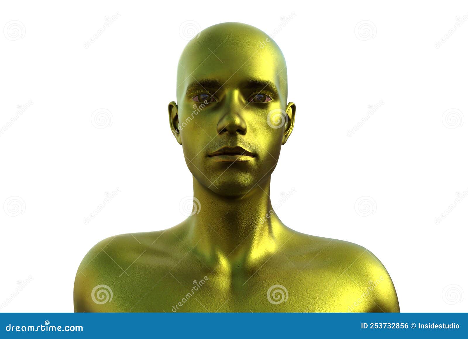 3D Render. Portrait of a Gold Bald Man on a White Background. Stock ...