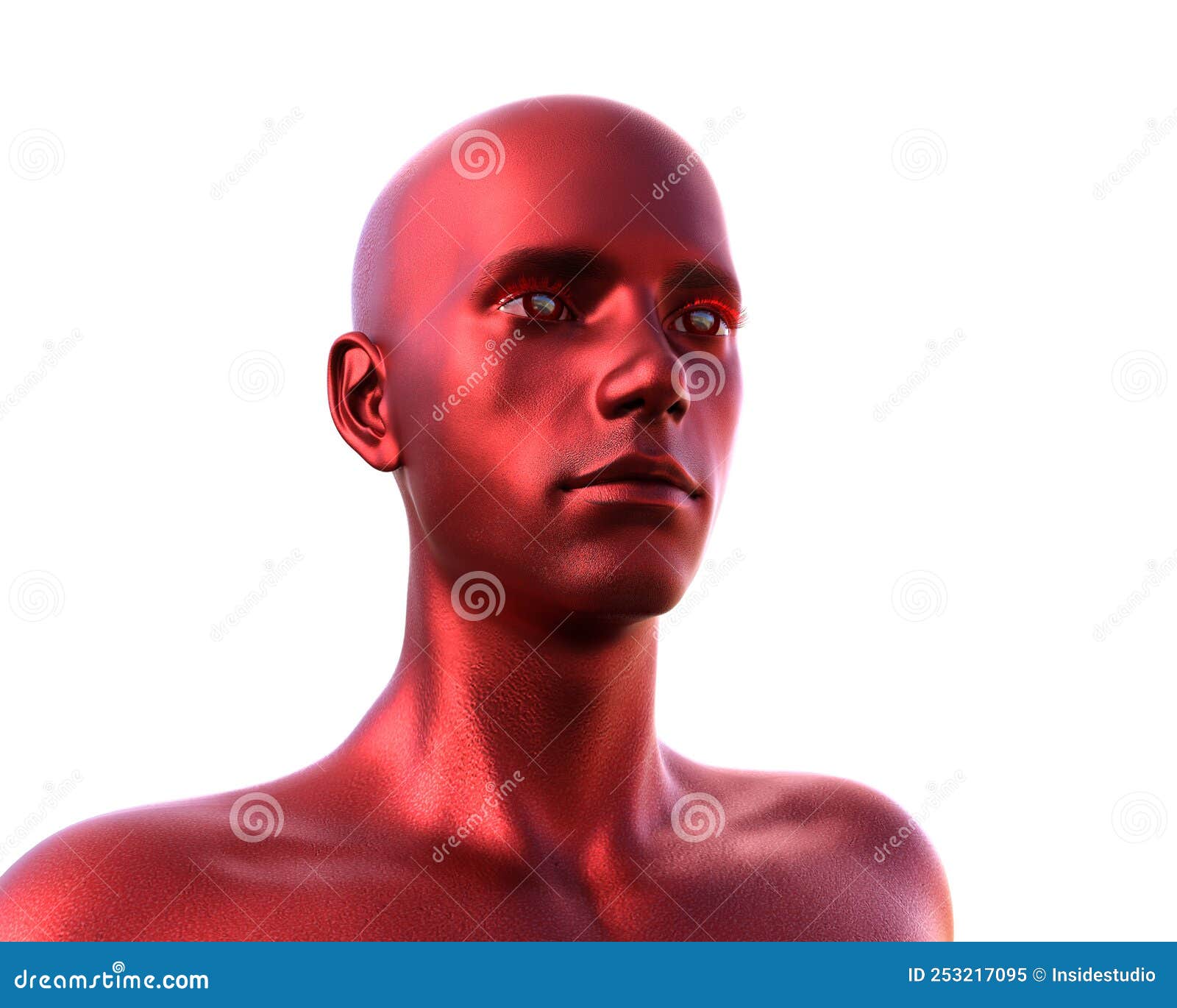 3D Render. Portrait of a Red Bald Man on a White Background. Stock ...