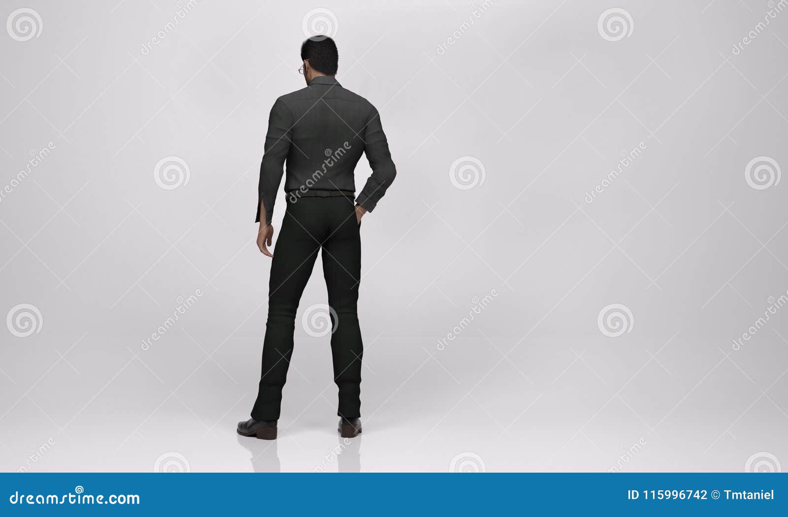 3D Render : Back View of a Standing Man Pose in Black Shirt Stock ...