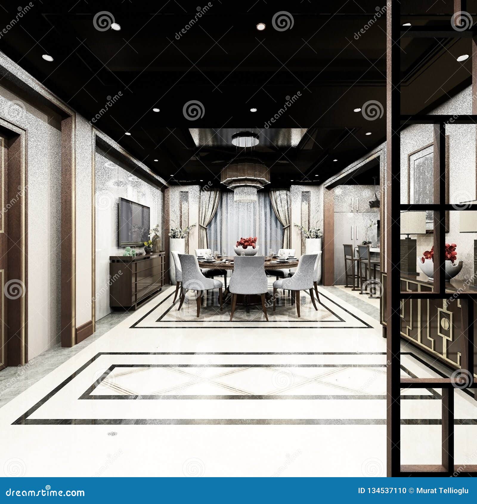 3d Render Postmodern Living Room Stock Illustration - Illustration of ...