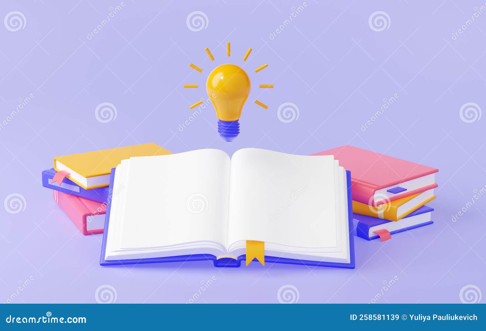 3d Render, Power of Knowledge Concept, Book, Lamp Stock Illustration ...