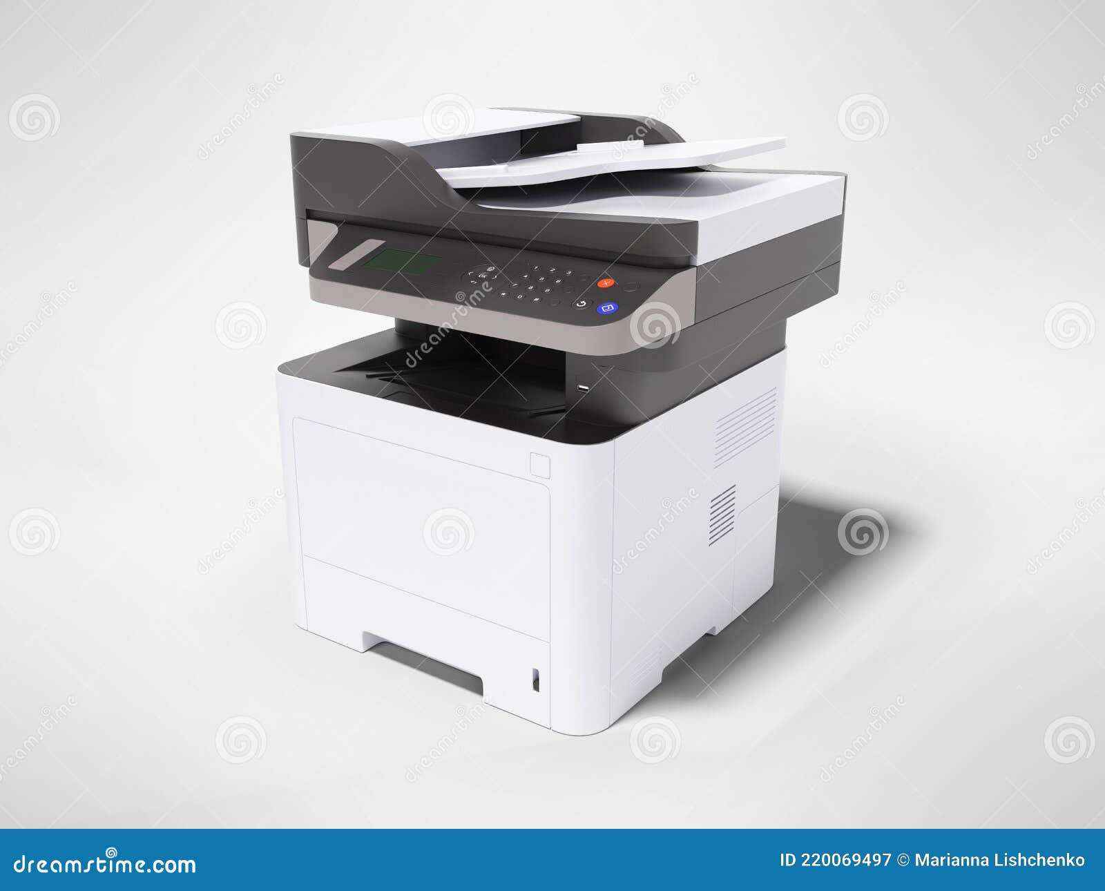 3d Render Printer Multifunctional Device on Gray Background with Shadow ...
