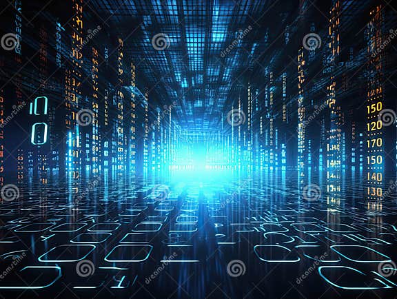 3D Render of Programming Binary World, Machine Processes Inside ...