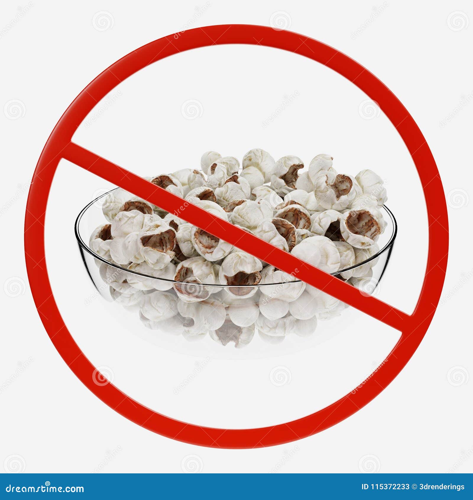 Prohibition Sign with Popcorn Stock Image - Image of fast, render ...
