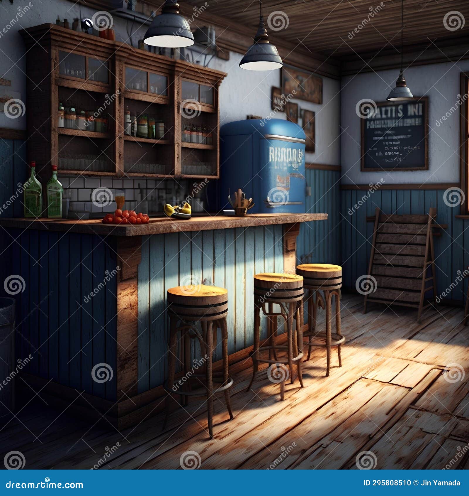3d Render of a Pub Interior with Bar Counter and Wooden Chairs Stock ...