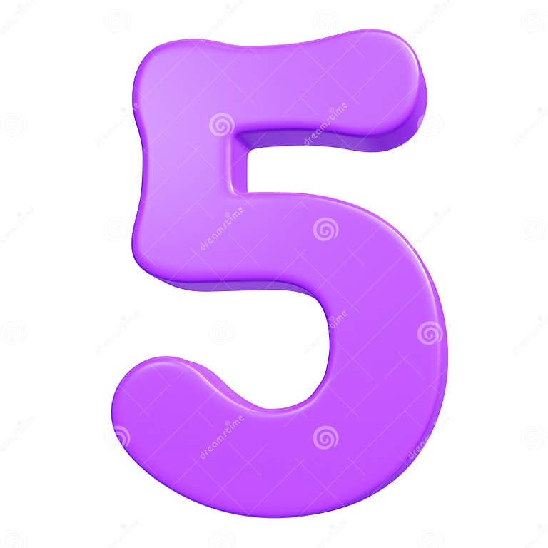 3d Render, Purple Number 5 on White Background Stock Illustration ...