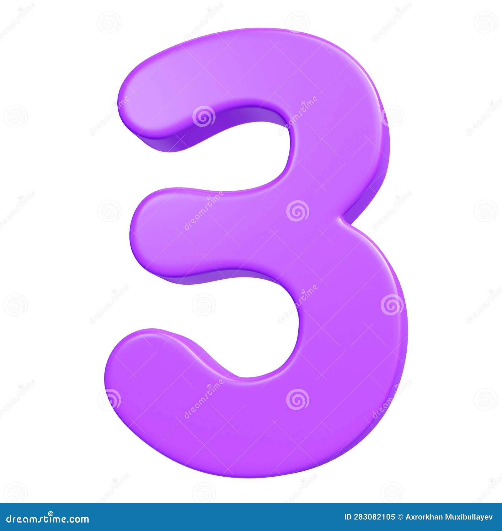 3d Render, Purple Number 3 on White Background Stock Illustration ...