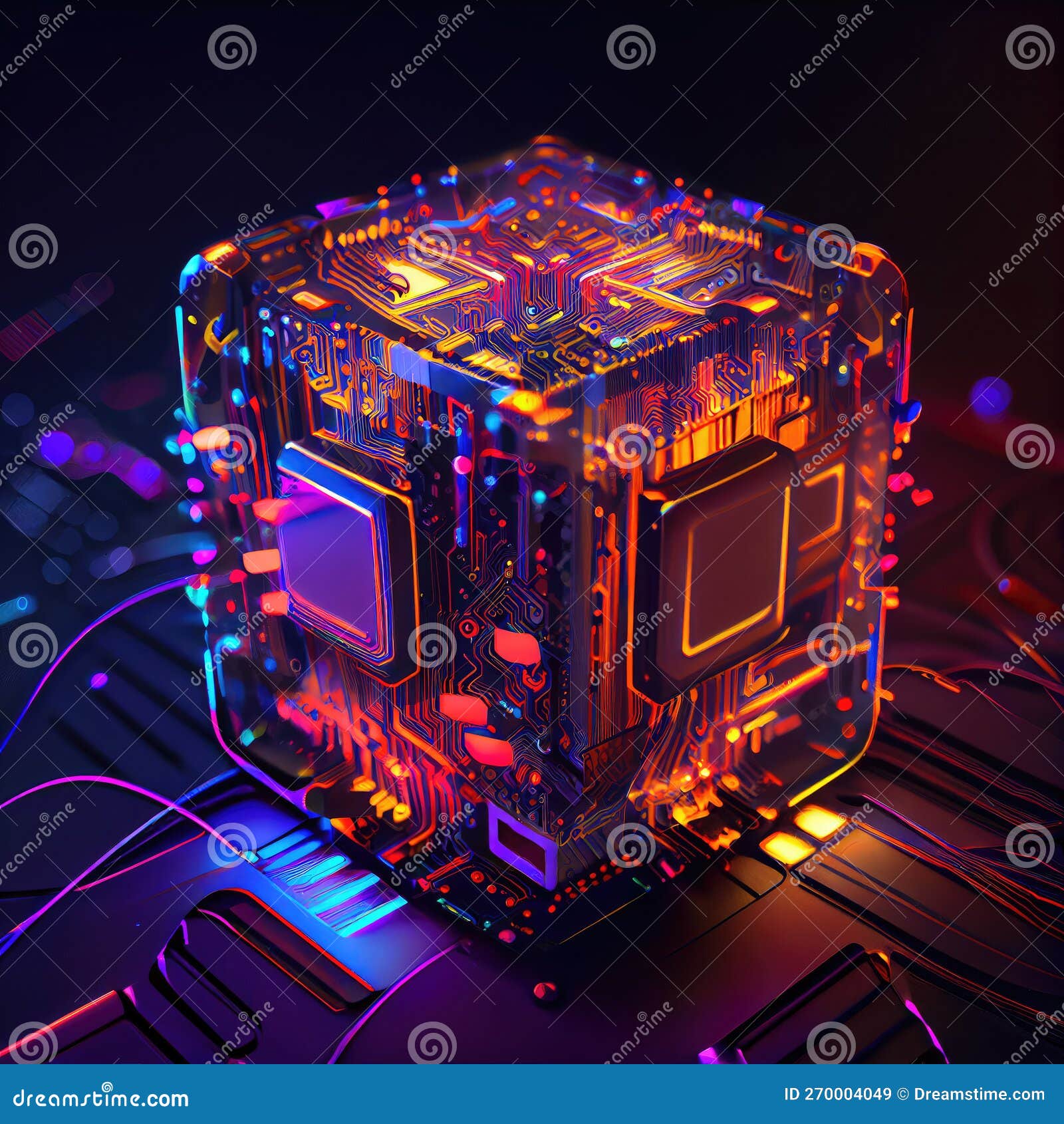 3D Render of Quantum Computer Light Up with Neon Vires Stock ...