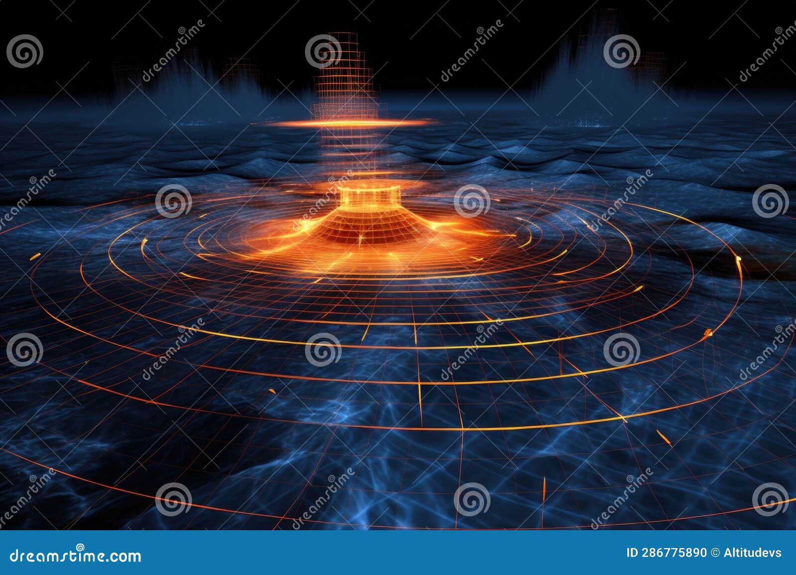 3d Render of Quantum Radar Scanning Waves Stock Illustration ...