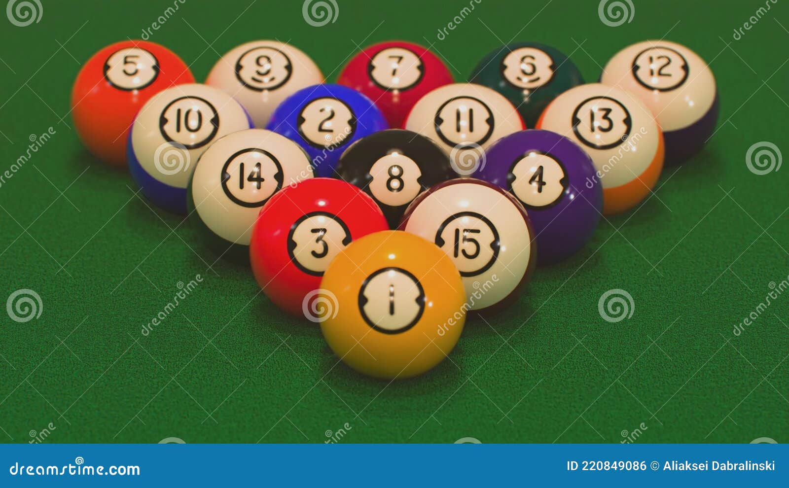 3d Render Rack of All Billiard Balls Close-ups Stock Illustration ...
