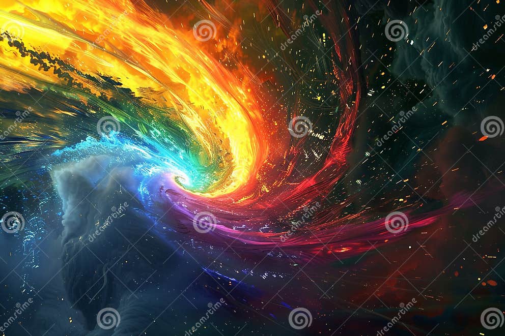 3D Render of a Rainbowcolored Tornado a Vortex of Energy and Color ...