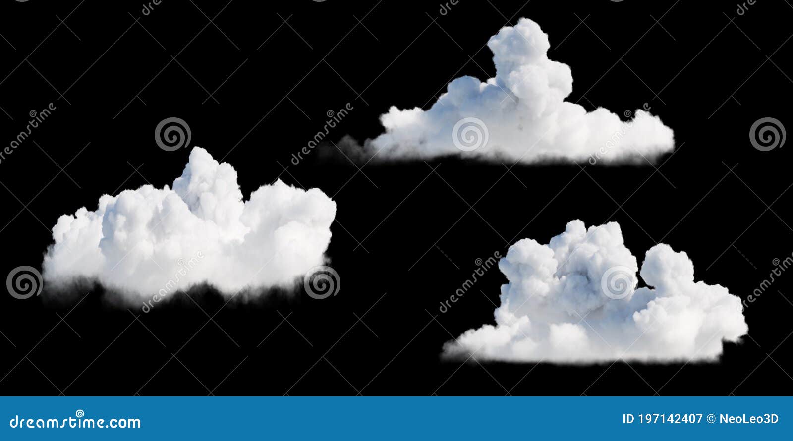 3d Render. Random Shapes of Abstract White Clouds Isolated on Black ...
