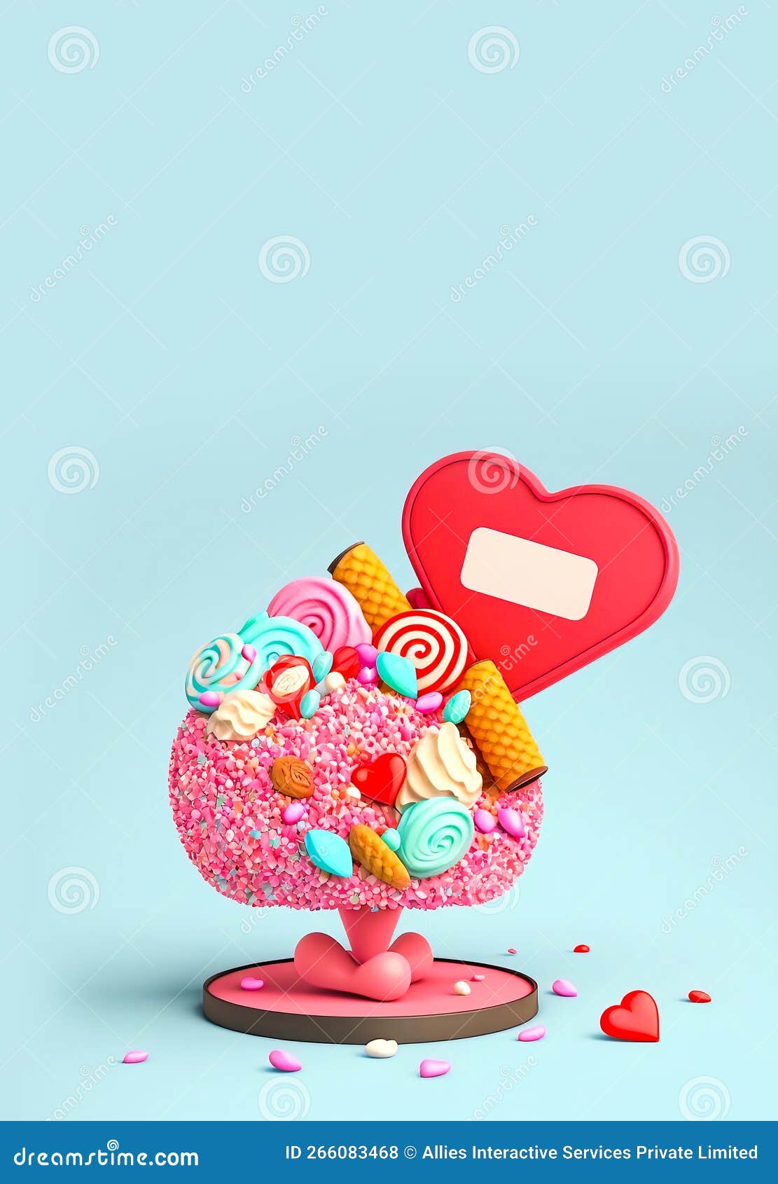 3D Render of Realistic Candies Heart Tree or Stand and Frame Space for ...