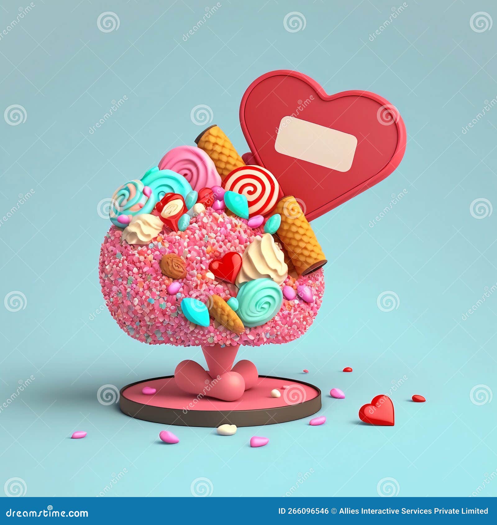 3D Render of Realistic Candies Heart Tree or Stand and Frame Space for ...