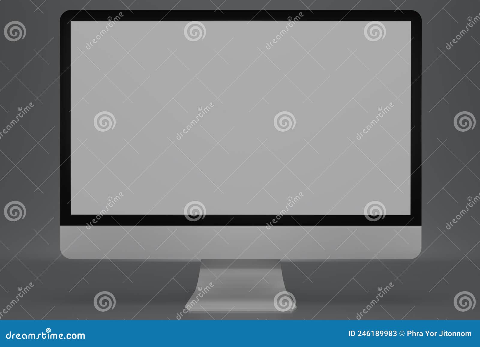 3D Render Realistic Computer Monitor Isolated on Gray Background. White ...