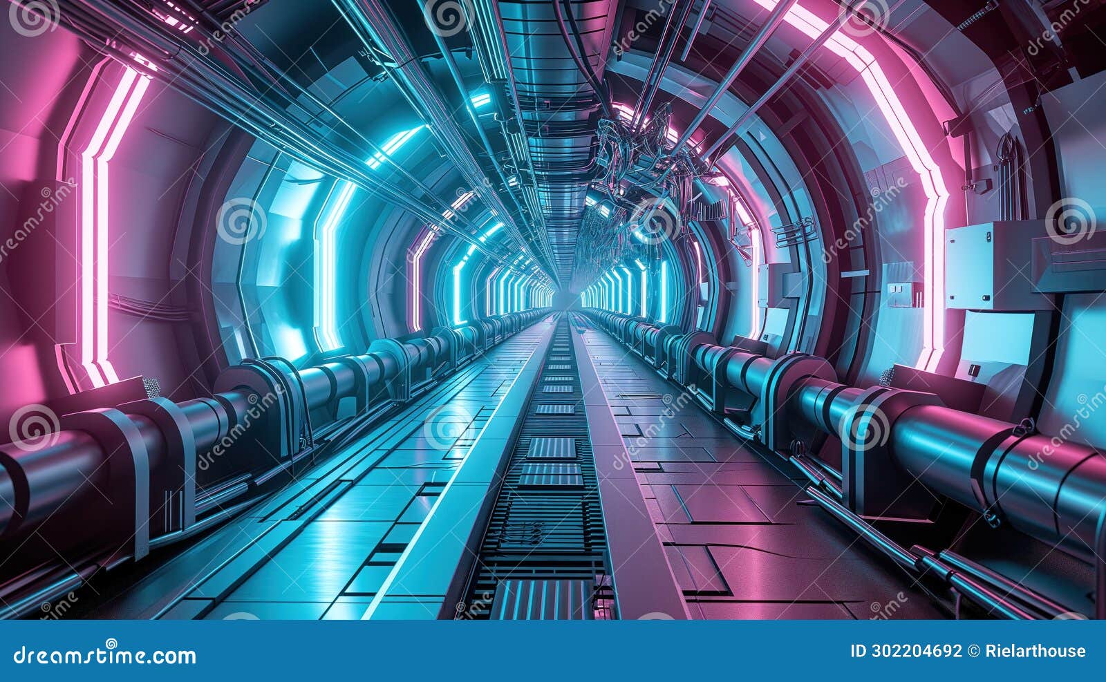 Realistic Hyper Detailed Futuristic Tunnel With Neon Glow Stock ...