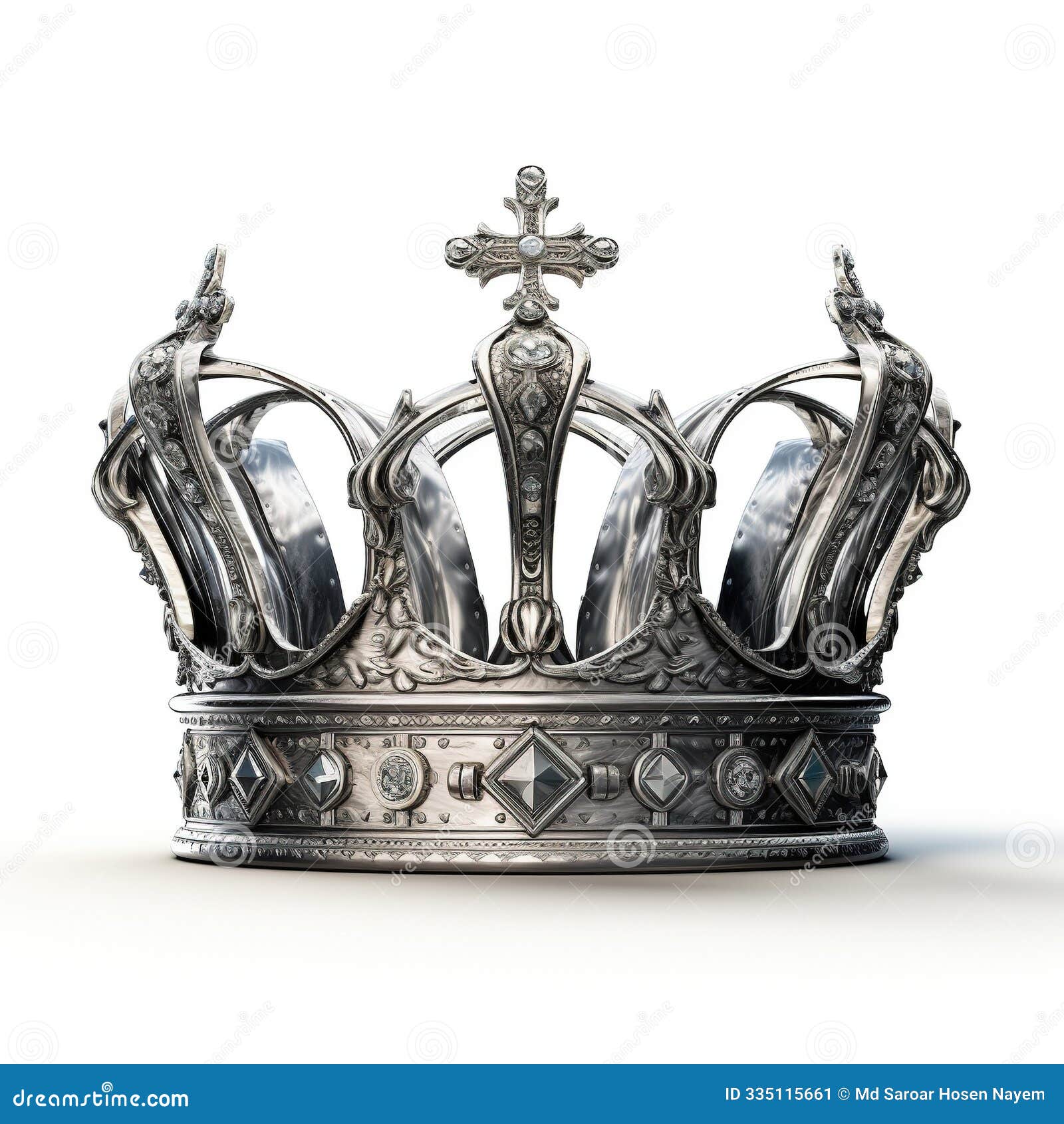 3D Realistic King Crown Golden Color Isolated On White Background ...