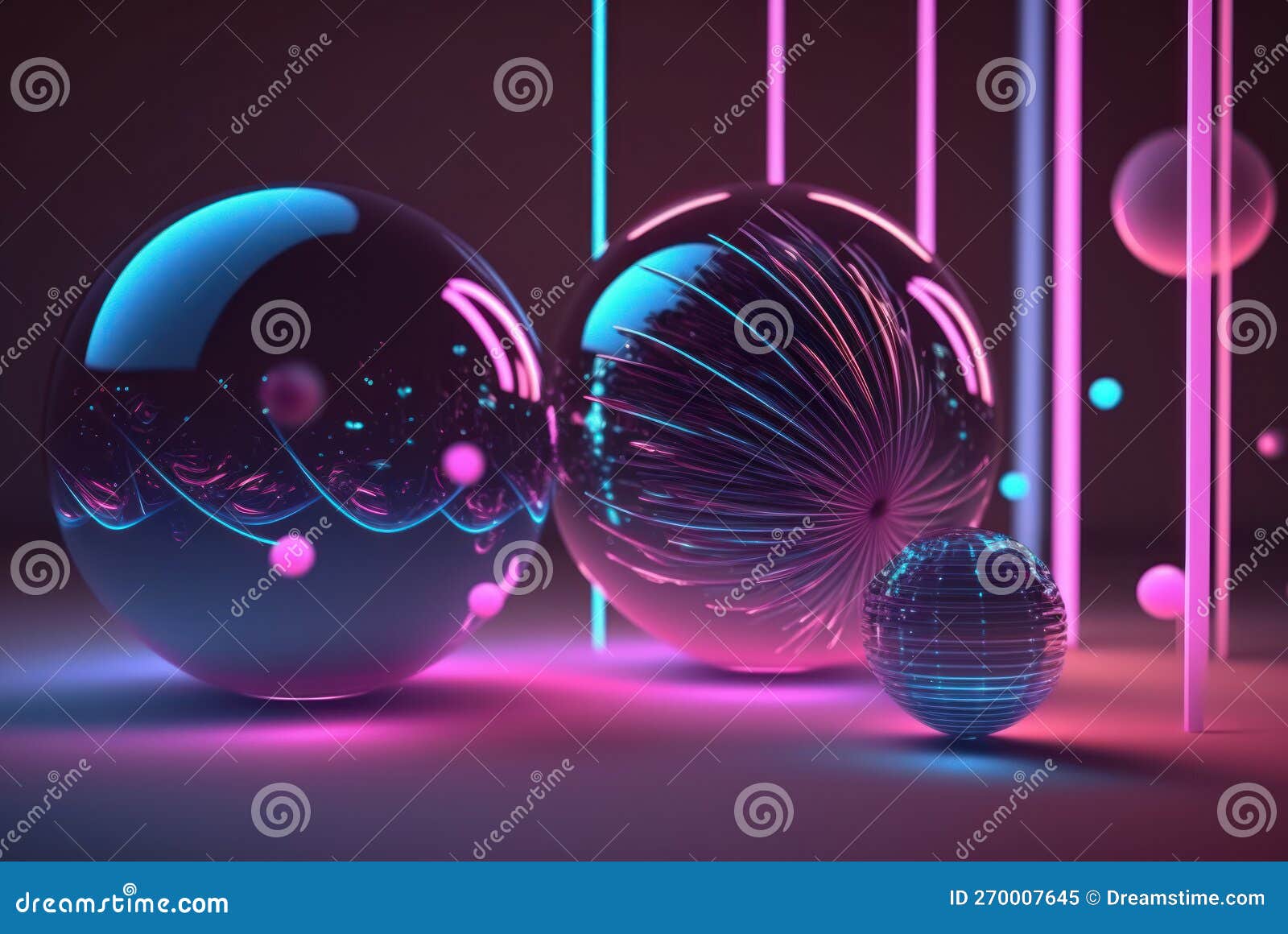 3D Render Realistic Neon Lights Lines and Bubbles Background Vector ...