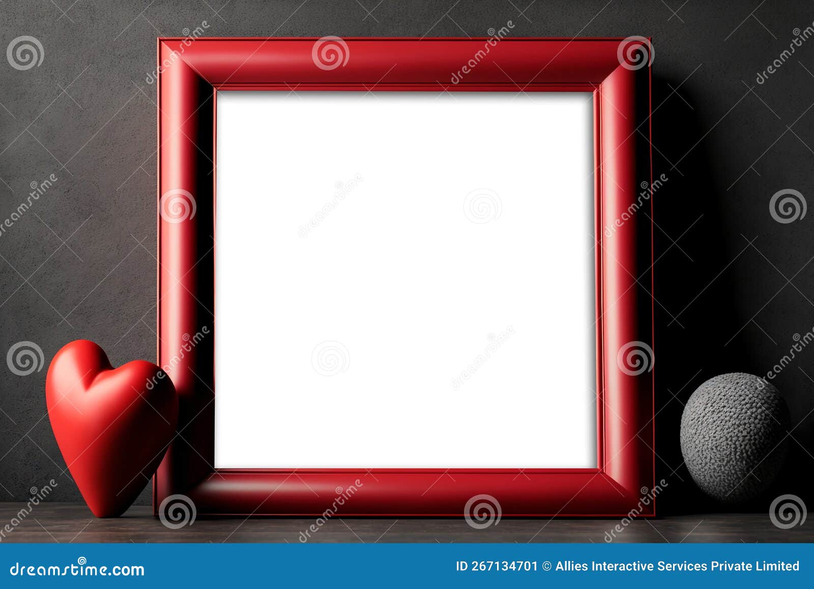 3D Render of Realistic Photo Frame with Image Placeholder, Shiny Red ...