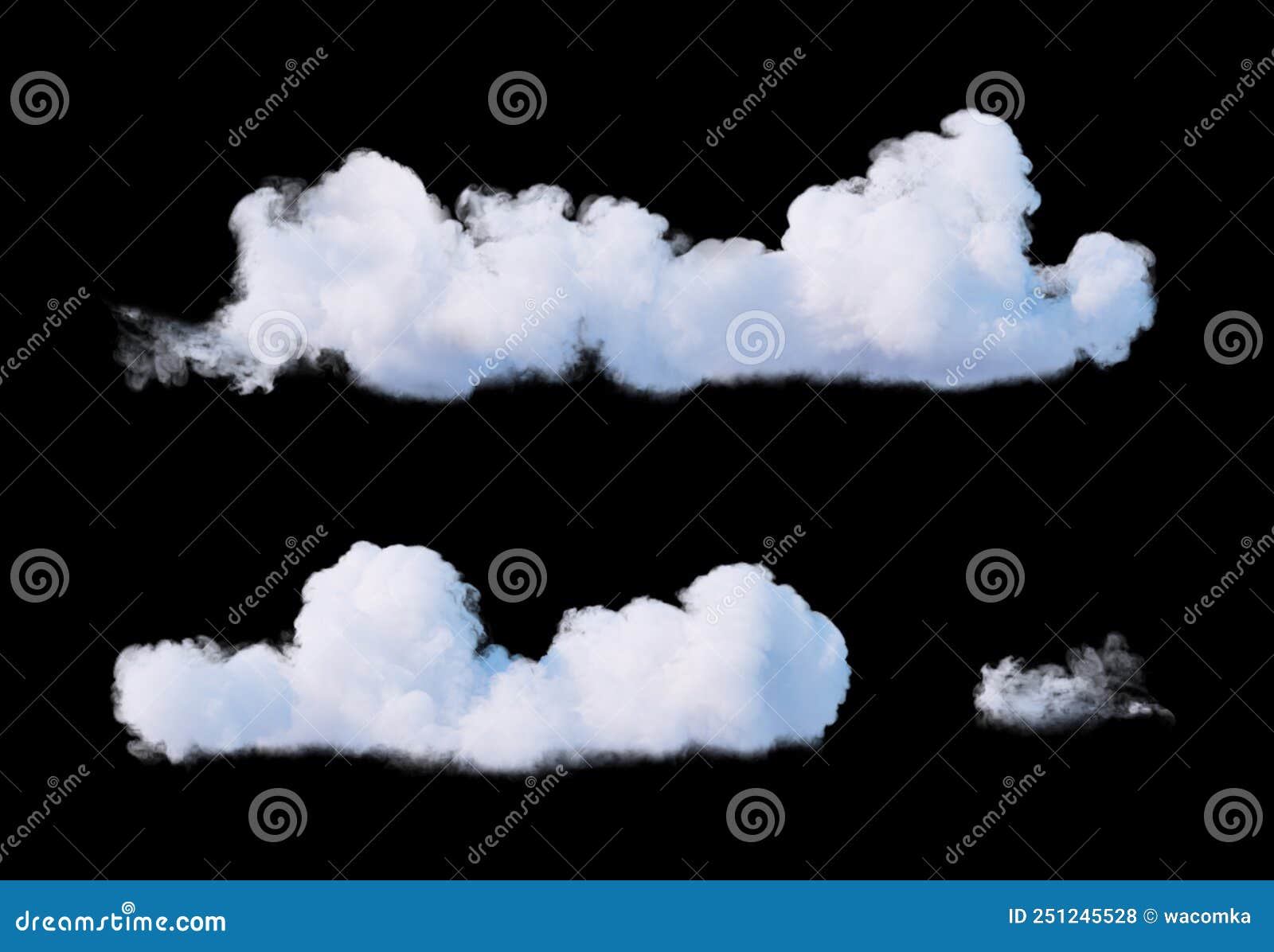 3d Render, Realistic White Clouds Over the Black Background, Isolated ...