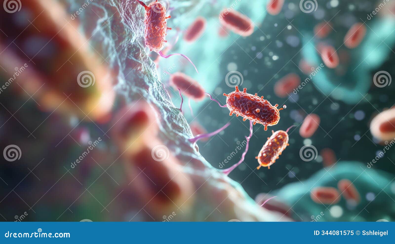 3D Render of Red Bacteria Inside the Human Body, Micro Biology Stock ...