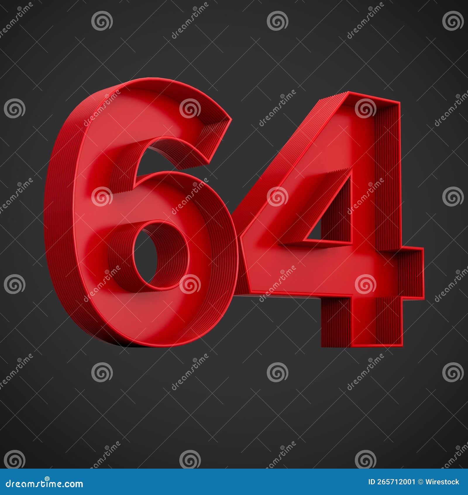 3D Render of Red Block Digits of the Number 64 on a Black Background ...