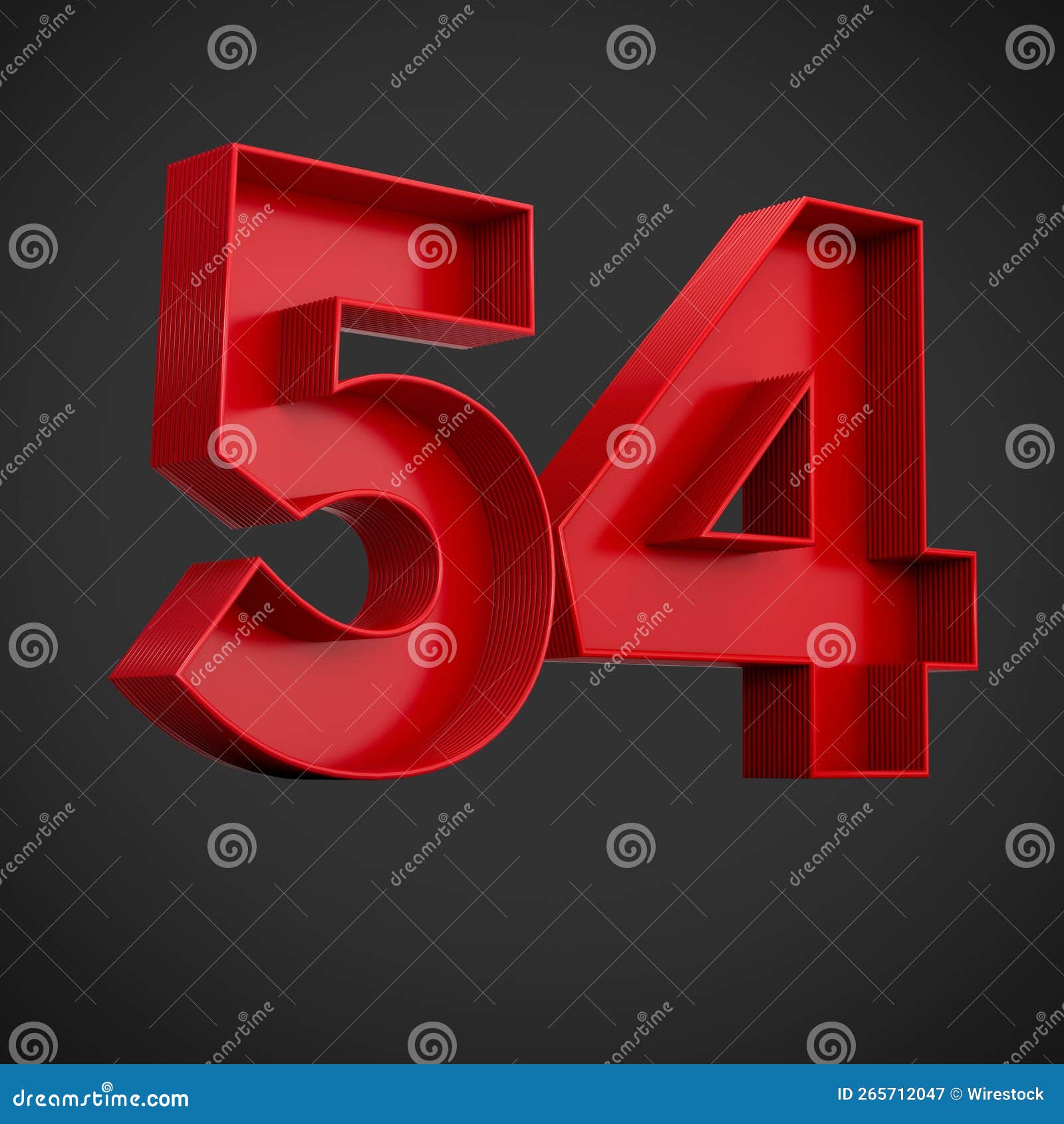 3D Render of Red Block Digits of the Number 54 on a Black Background ...