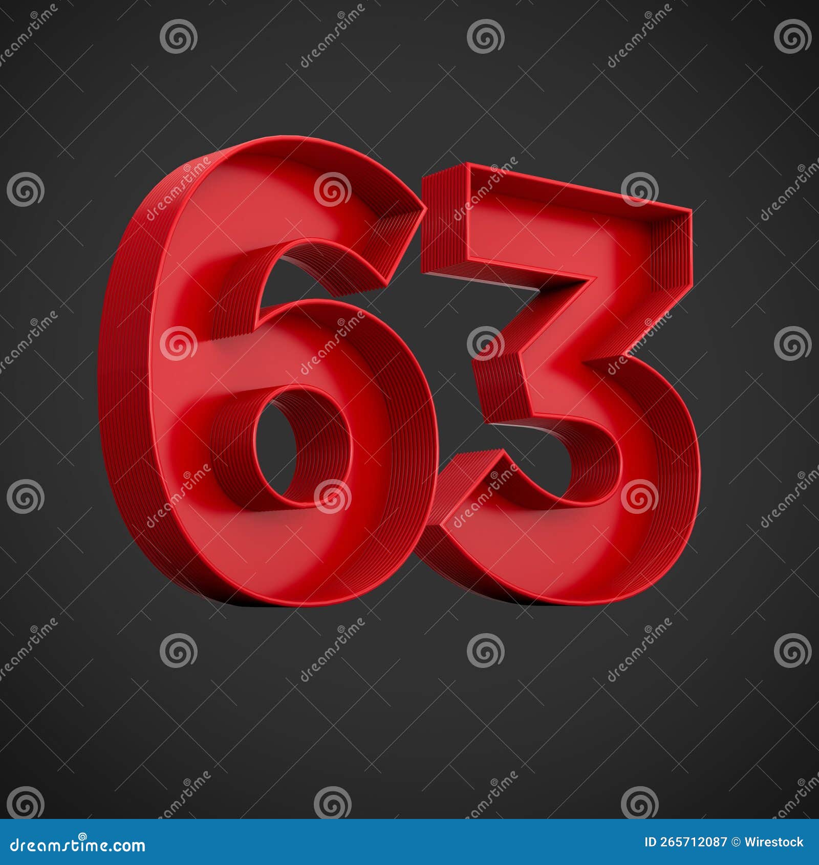 3D Render of Red Block Digits of the Number 63 on a Black Background ...