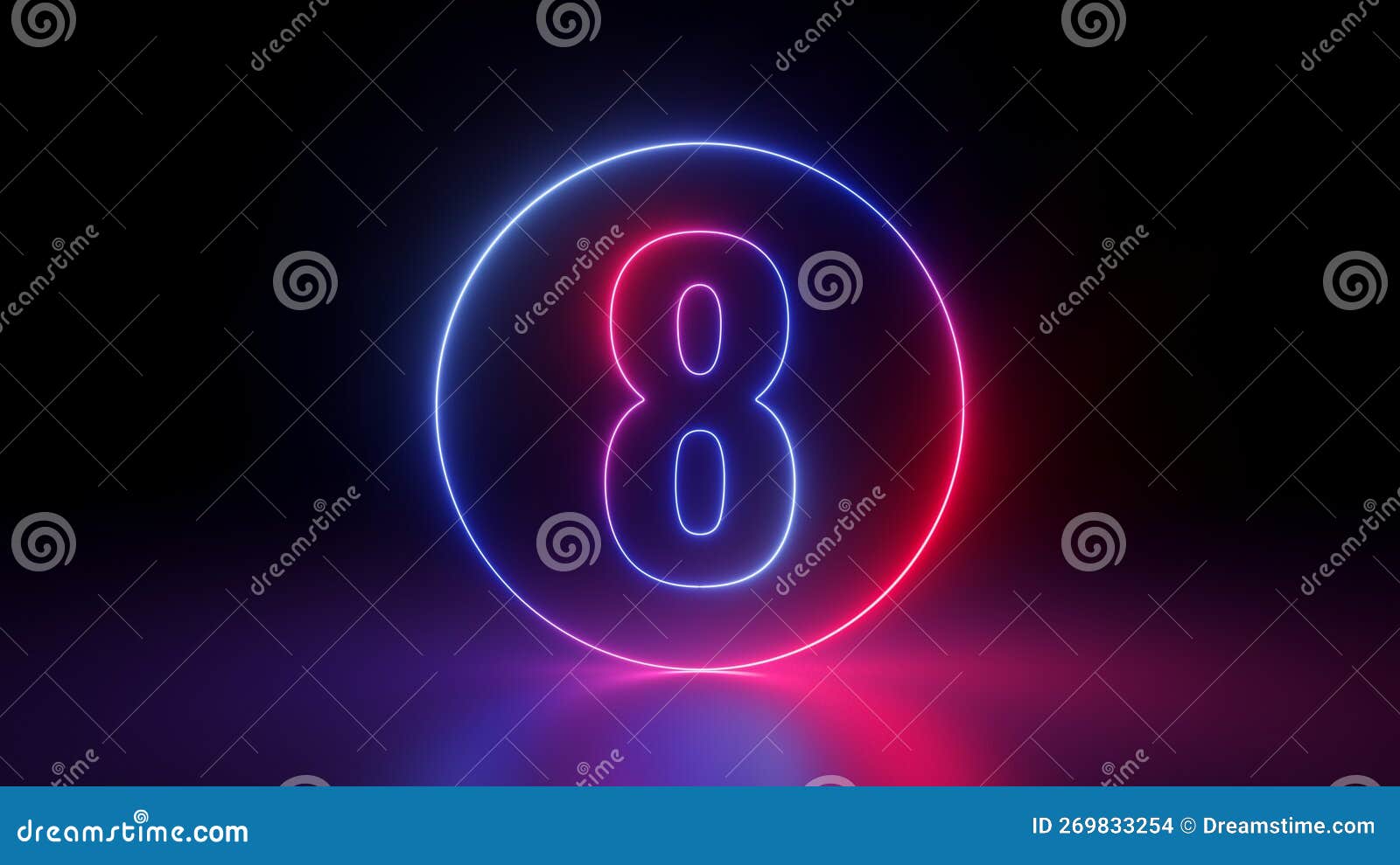 3d Render, Red Blue Neon Number Eight Inside the Linear Round Frame ...
