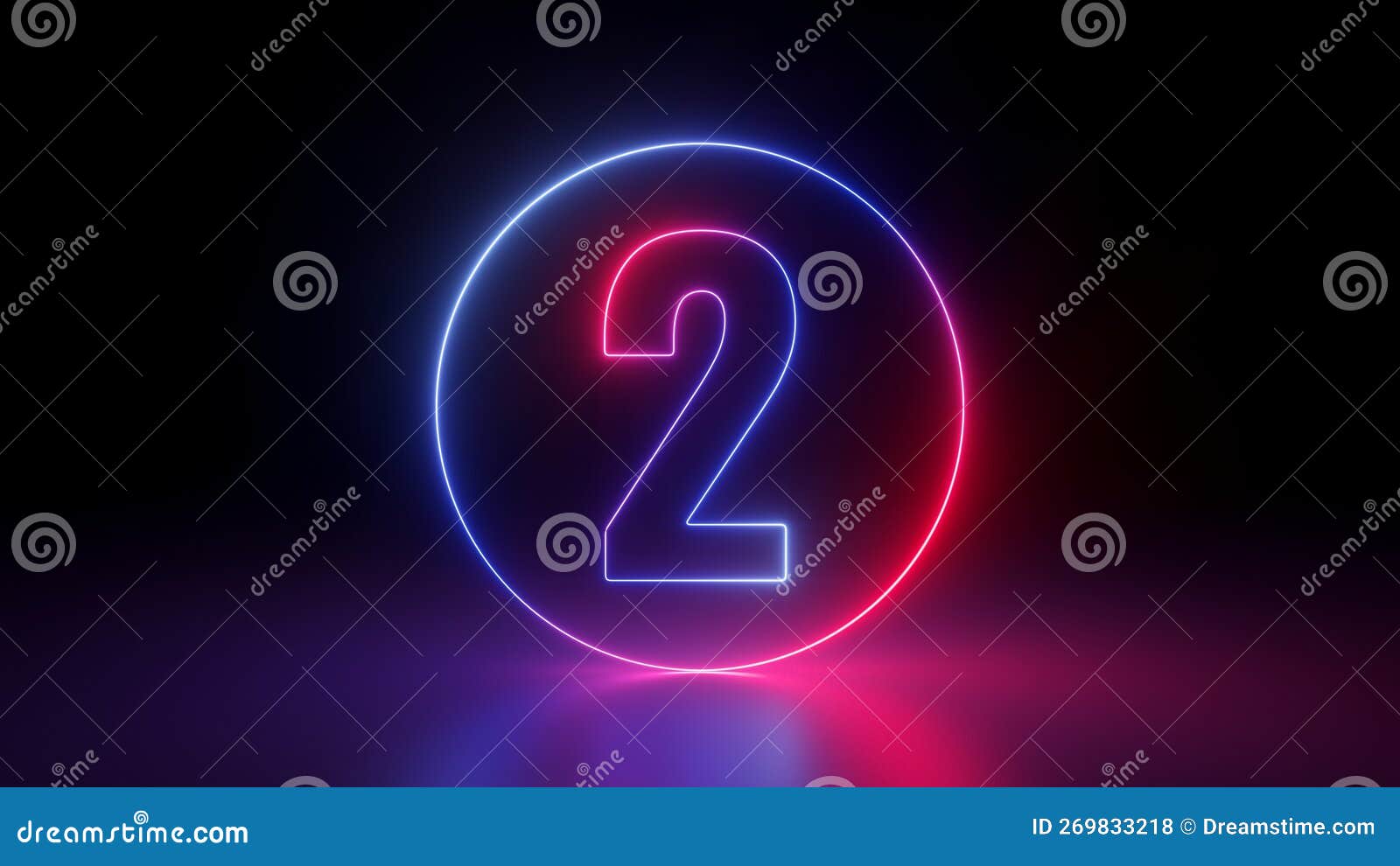 3d Render, Red Blue Neon Number Two Inside the Linear Round Frame ...