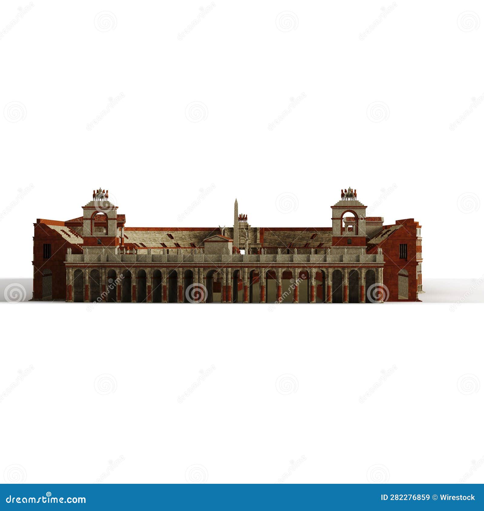 3D Render of a Red Brick Building with Intricate Architectural ...