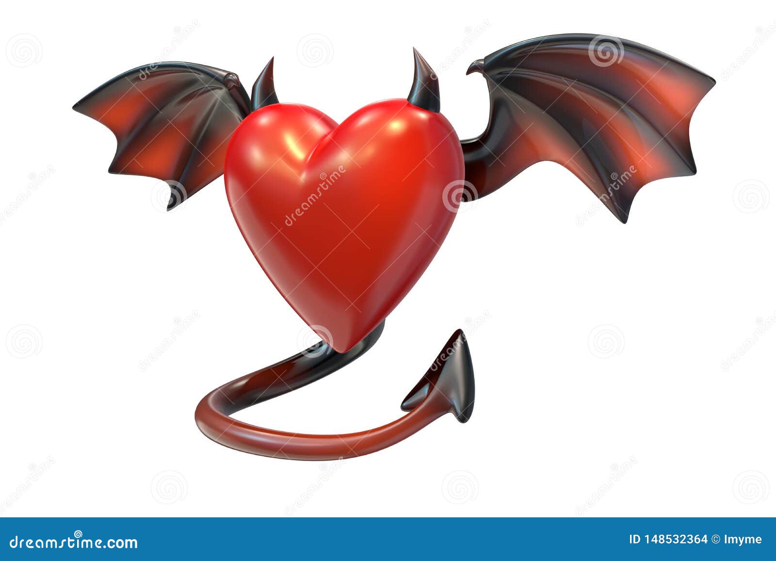 3D Render of Red Heart Shape with Devil Wings Isolated on White ...