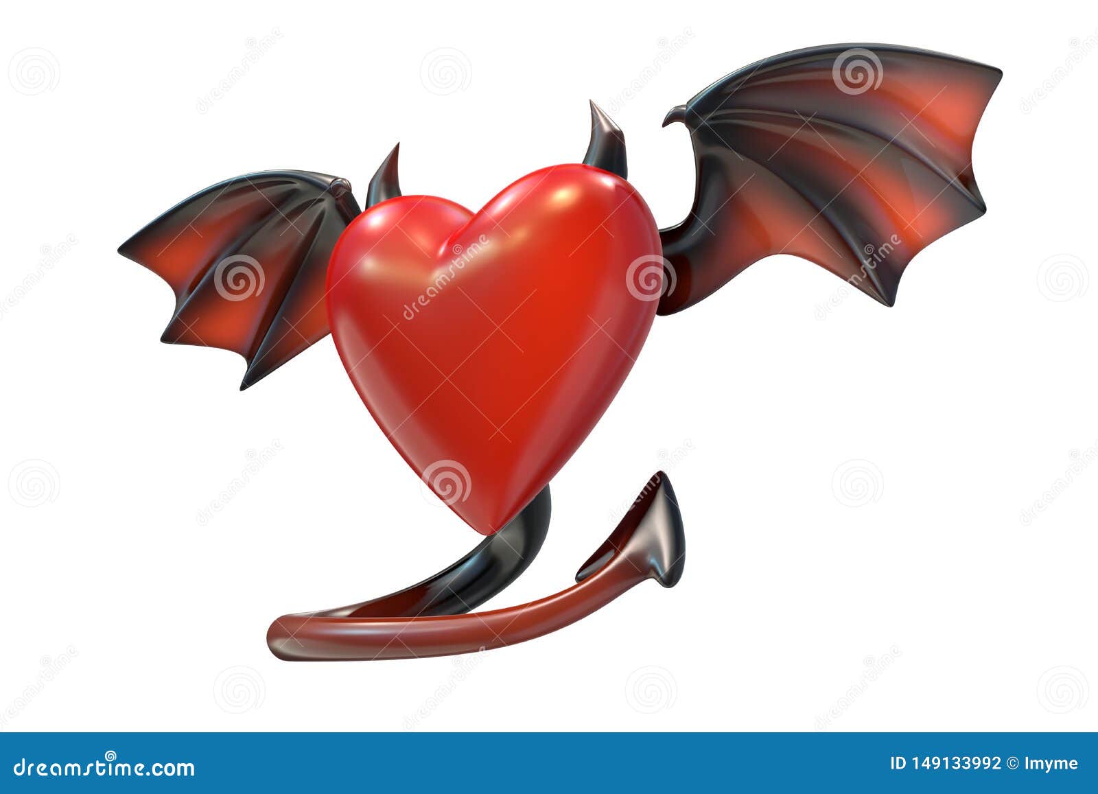3D Render of Red Heart Shape with Devil Wings Isolated on White ...