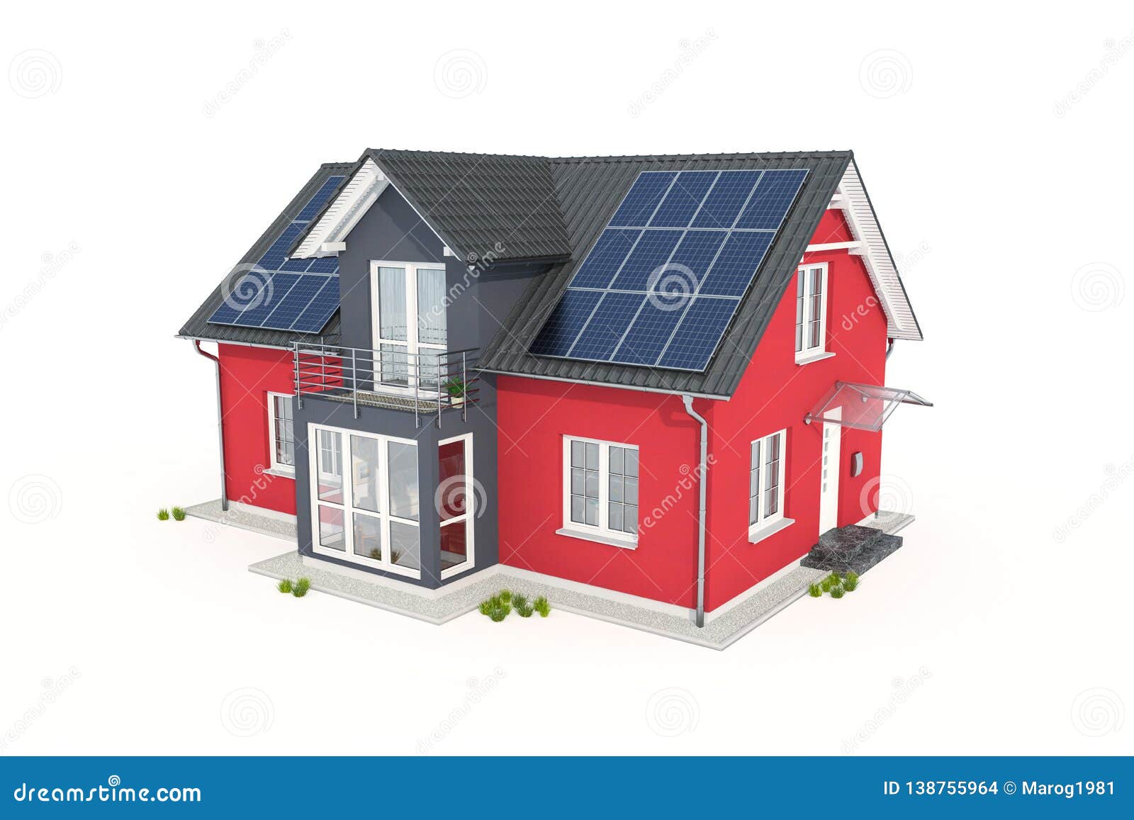 3d Render - Red House with Solar Panel Stock Illustration ...
